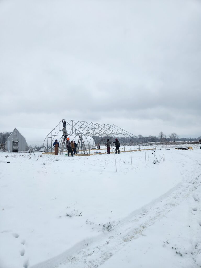 High Tunnel Build on a Snowy Day - Indiana Small Farms Conservation